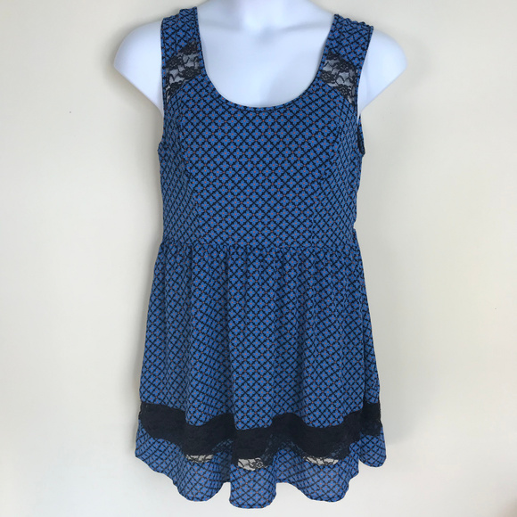 Bar III | Dresses | Bar Iii Blue Lace Accent Fit And Flare Dress | Poshmark